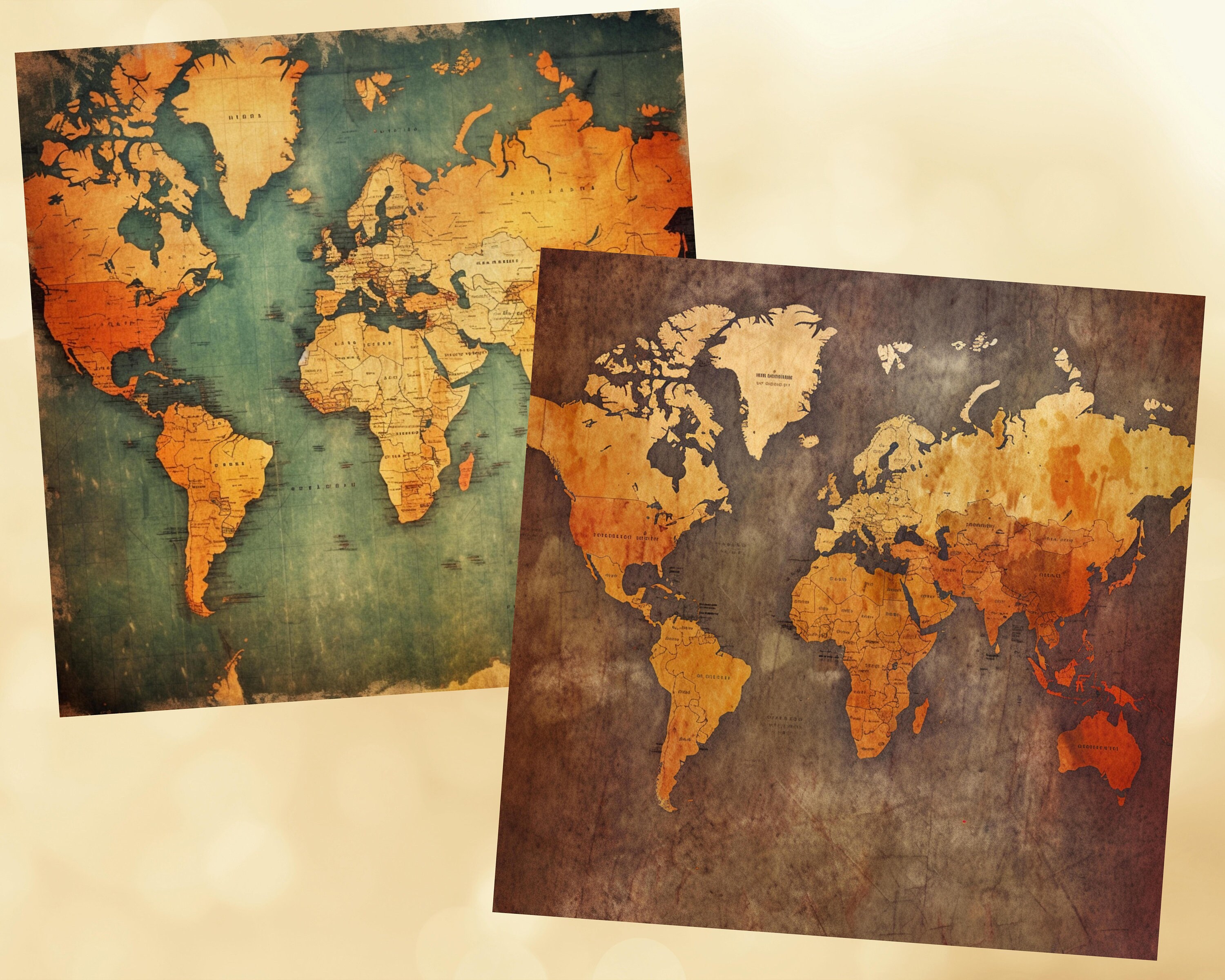 Printable Antique World Map Digital Paper Vintage Pages - Etsy