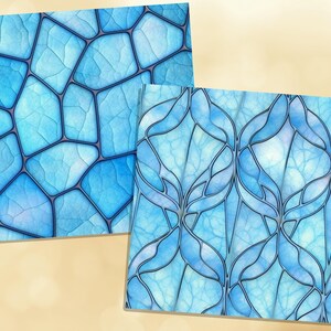 Printable Baby Blue Stained Glass Digital Papers, Blue Shimmer Pages ...