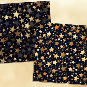 Printable Golden Starry Night Digital Papers, Gold Stars Pages, Stars ...