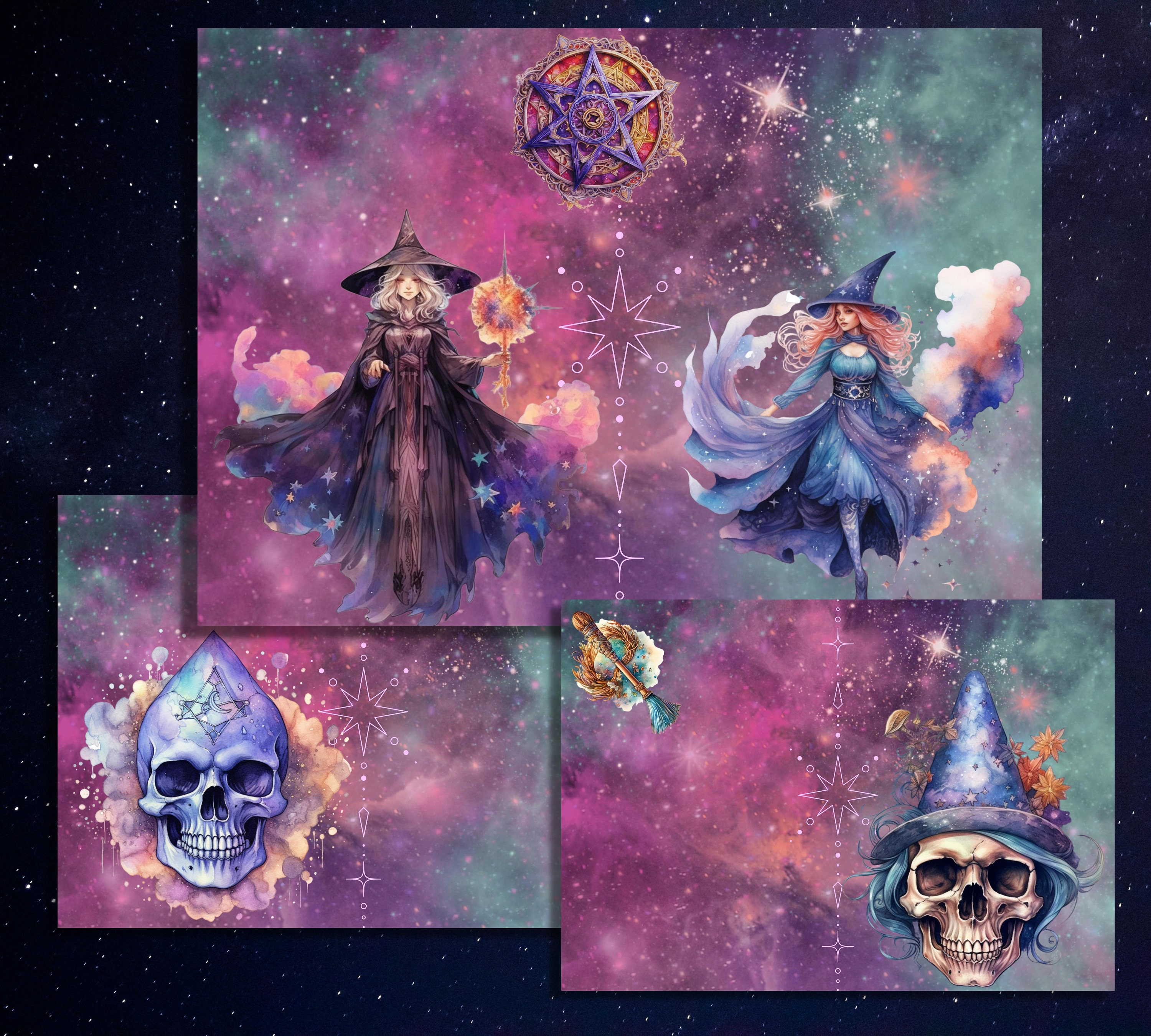 Printable Watercolour Celestial Witch Digital Paper Witchy - Etsy