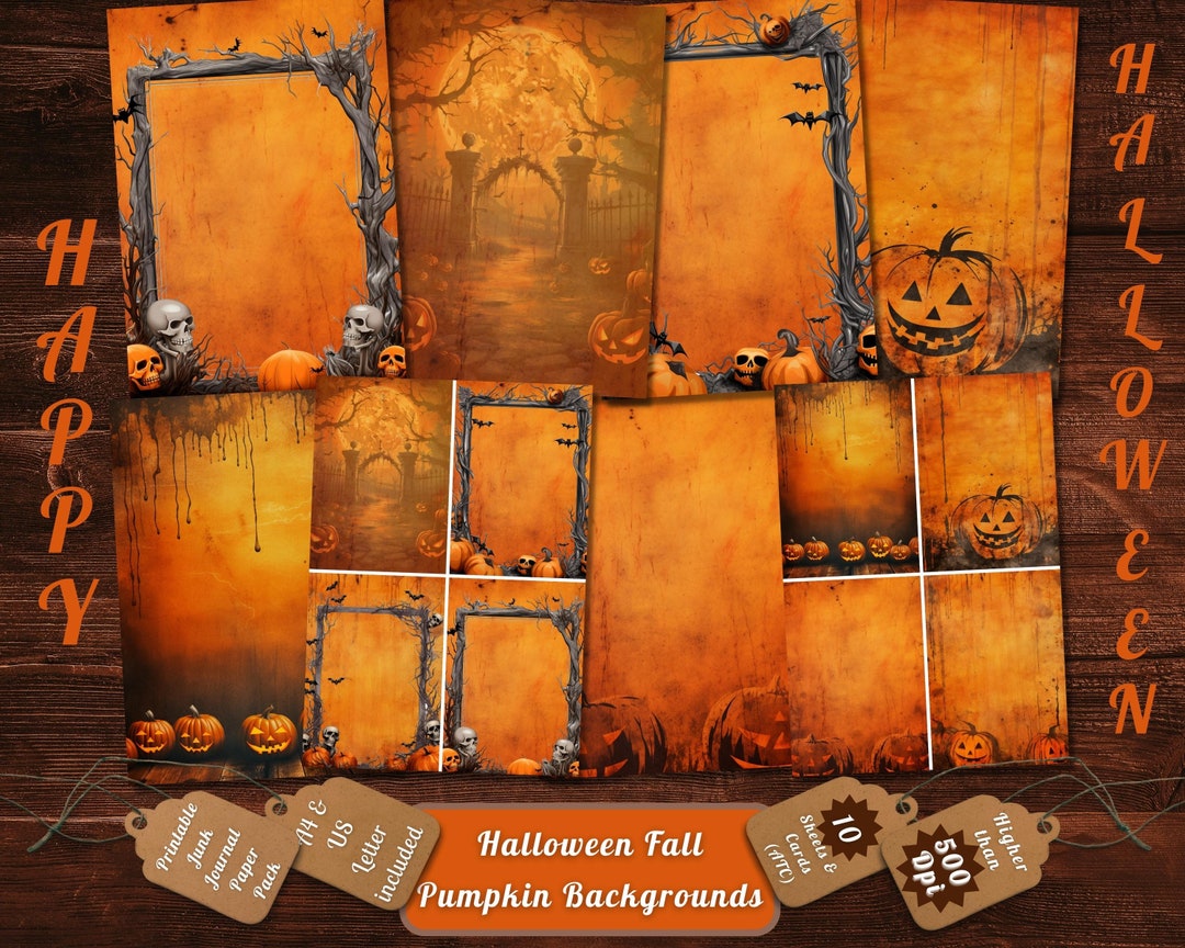 Printable Halloween Pumpkin Digital Paper, Halloween Jack O Lantern ...