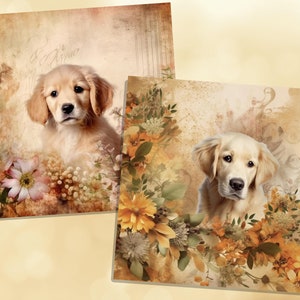 Printable Cute Puppy Digital Papers, Floral Puppy Pages, Cute Dog ...
