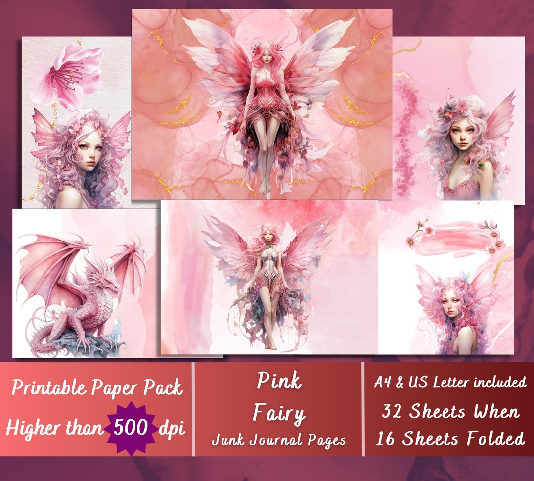 Printable Pink Fairy Digital Paper, Watercolor Fairies Ephemera ...