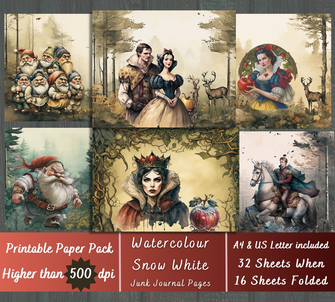 Printable Snow White Digital Paper, Seven Dwarfs Ephemera, Mirror ...