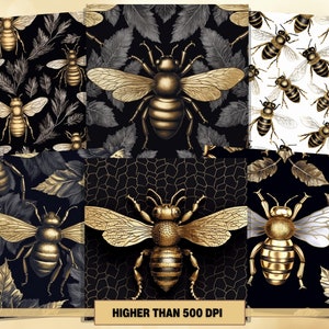 Printable Black and Gold Bee Digital Papers, Honey Bee Pages, Bees ...