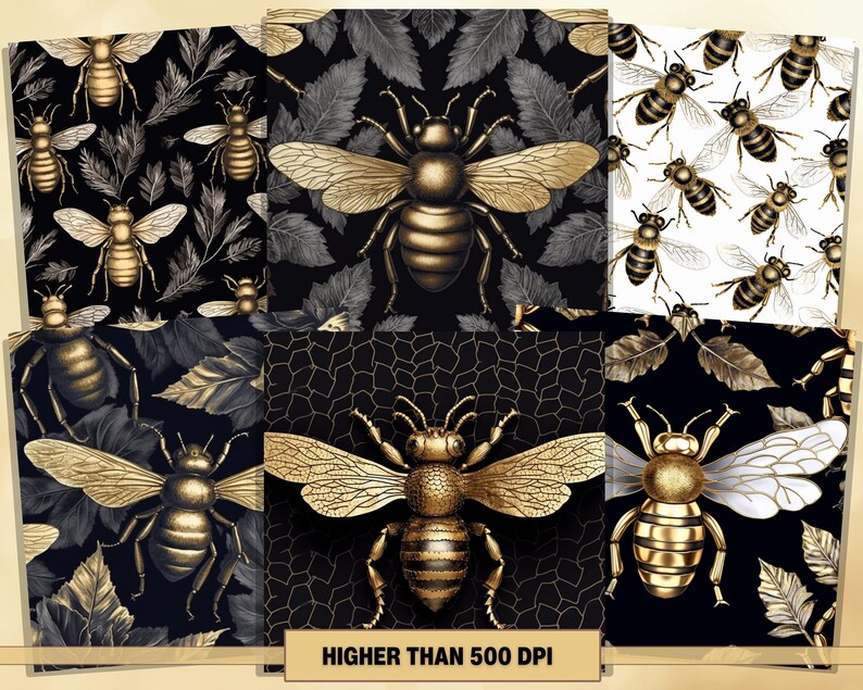 Printable Black and Gold Bee Digital Papers, Honey Bee Pages, Bees ...