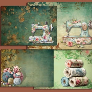 Printable Floral Sewing Digital Paper, Sewing Machine Ephemera, Flower ...