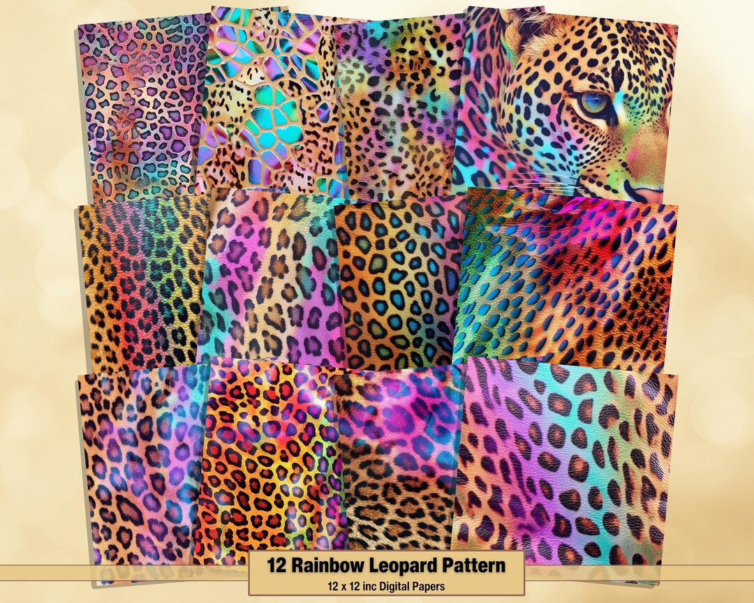 Printable Rainbow Leopard Pattern Digital Iridescent Papers, Pages ...