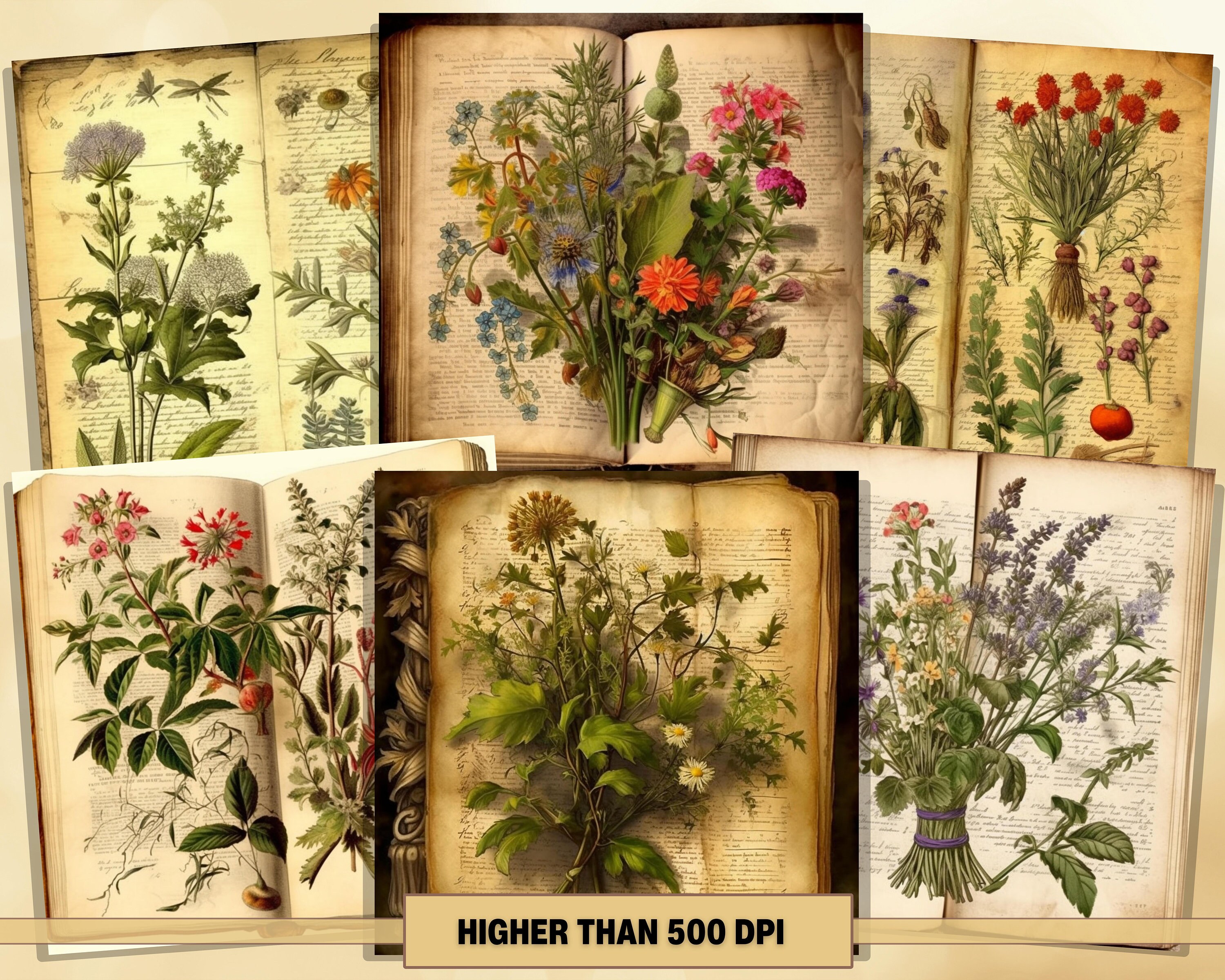 Printable Book of Herbs Digital Paper, Botanical Pages, Plant ...