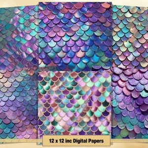 Printable Mermaid Sparkle Digital Papers, Mermaid Scale Page, Glitter ...