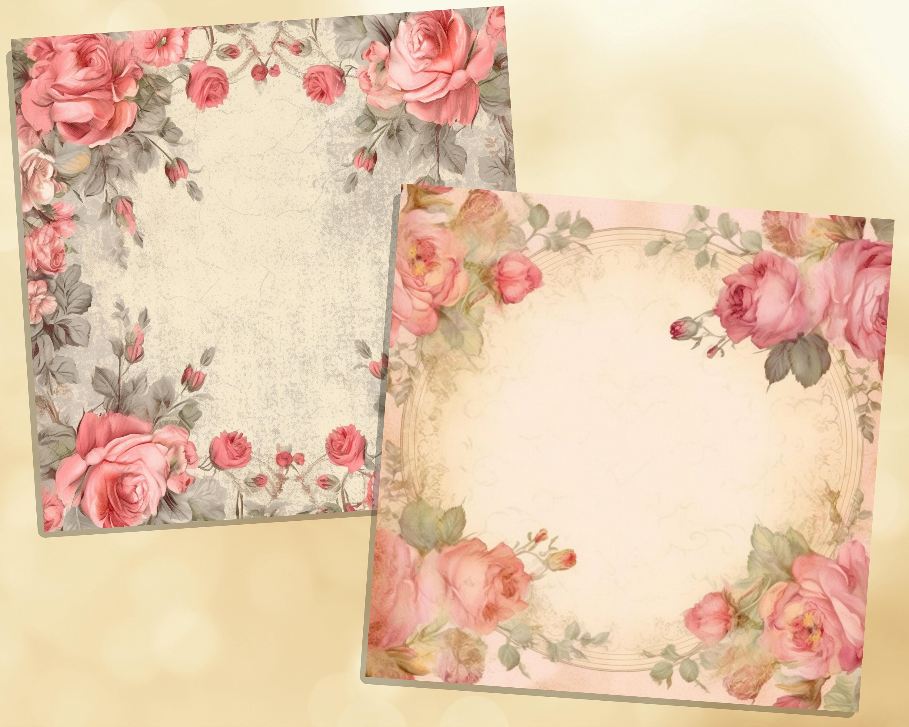 Printable Pink Roses Digital Paper Shabby Chic Pages Vintage - Etsy