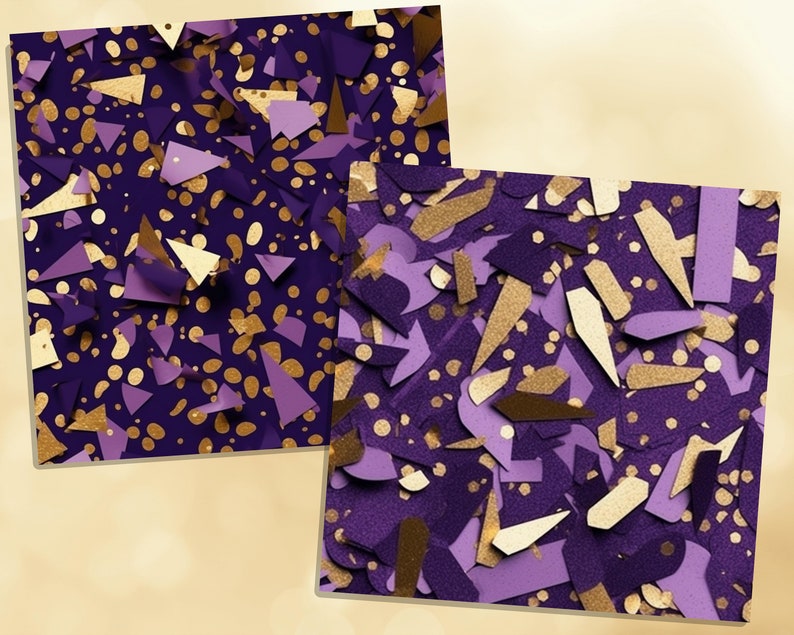 Printable Purple and Gold Confetti Digital Papers, Sequin Pages, Foil ...
