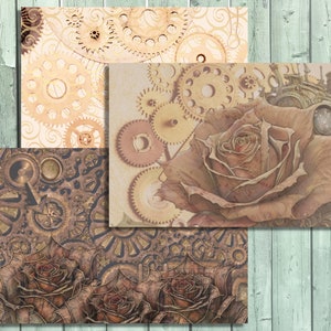 Printable Steampunk Flower Digital Paper, Floral Grunge Ephemera ...