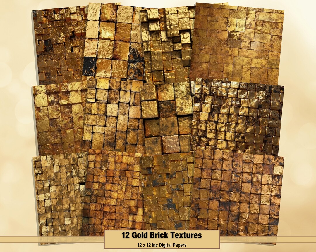 Printable Gold Brick Textures Digital Papers, Brick Patterns Pages ...