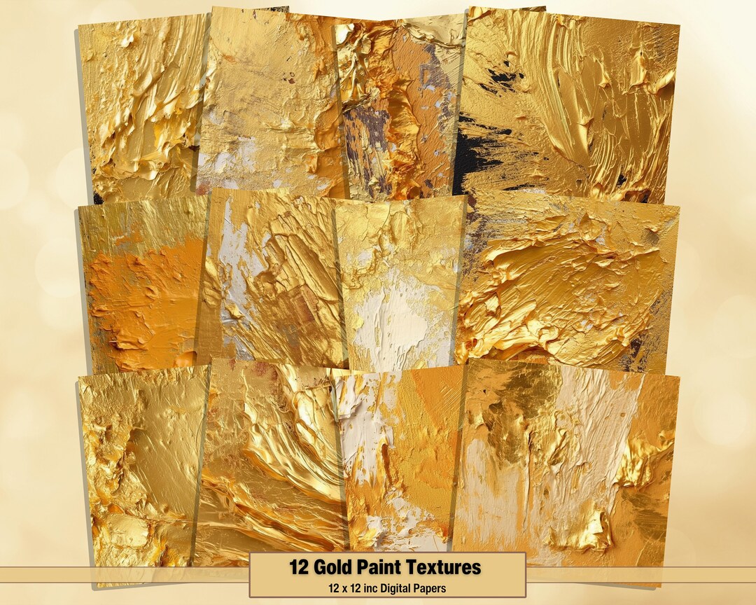 Printable Gold Paint Textures Digital Papers, Thick Oil Paint Pages ...