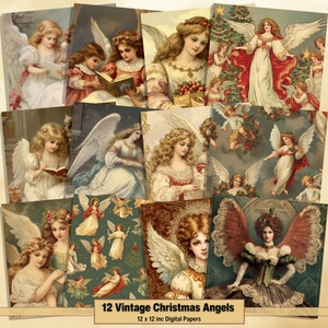 Printable Vintage Christmas Angels Digital Papers, Xmas Angel Pages ...