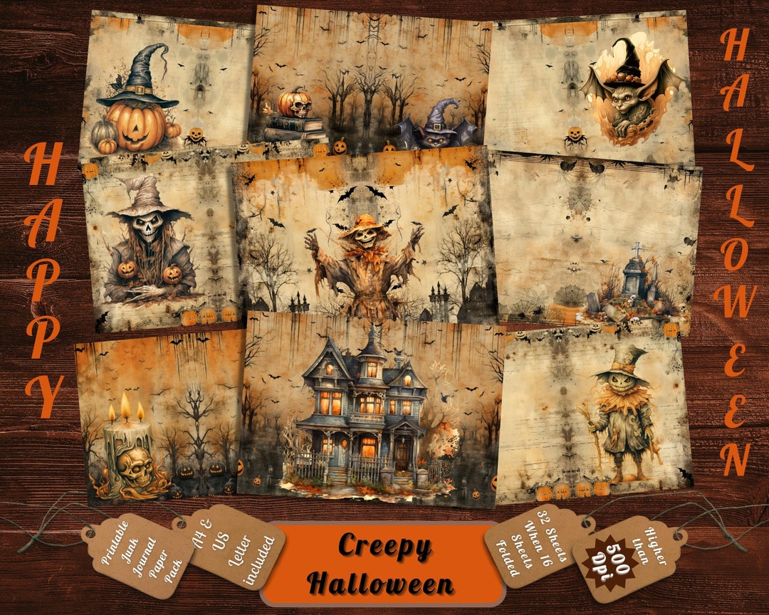 Printable Halloween Scarecrow Digital Paper, Haunted Mansion Ephemera ...