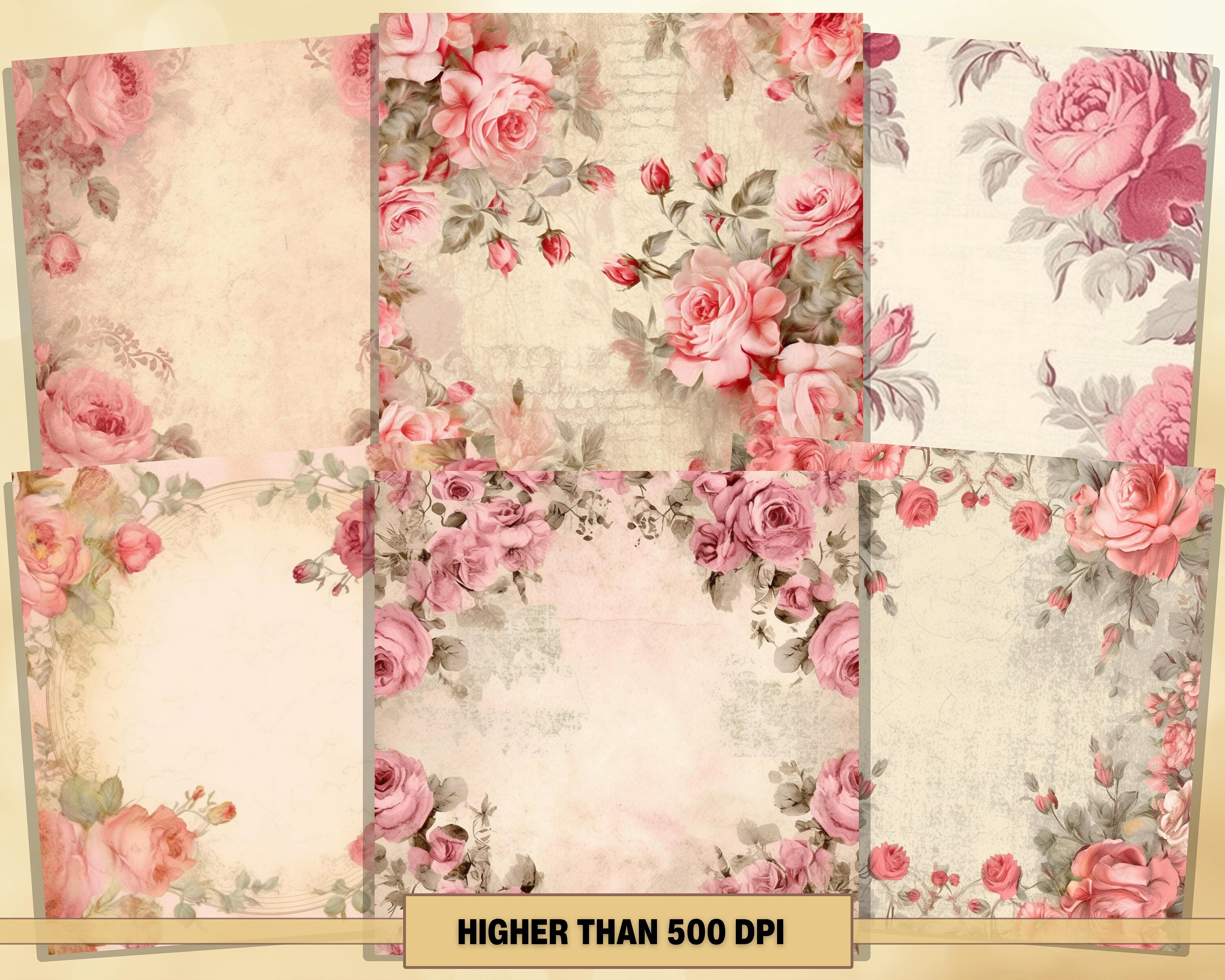 Printable Pink Roses Digital Paper, Shabby Chic Pages, Vintage ...