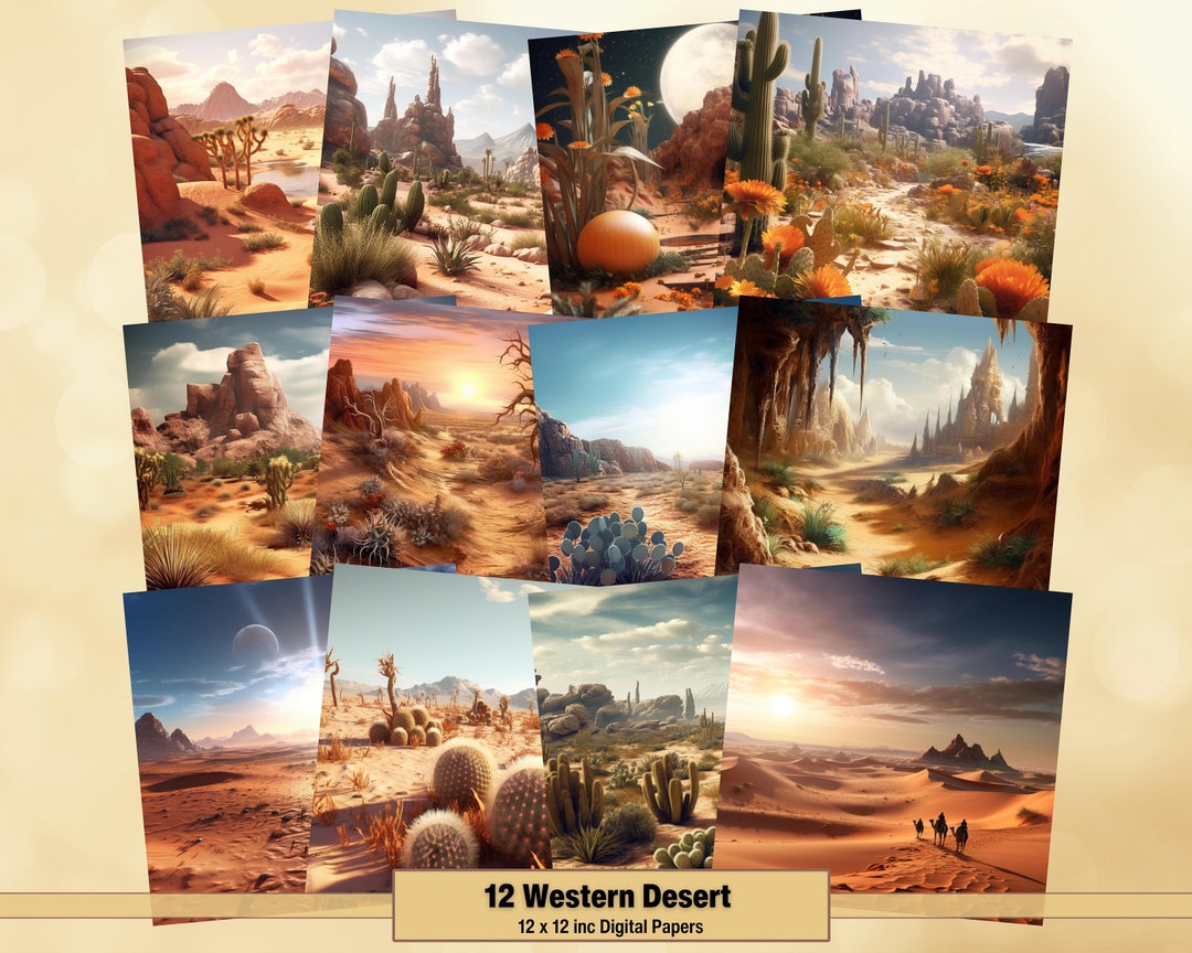 Printable Western Desert Digital Paper, Sahara Landscape Page, Cactus ...