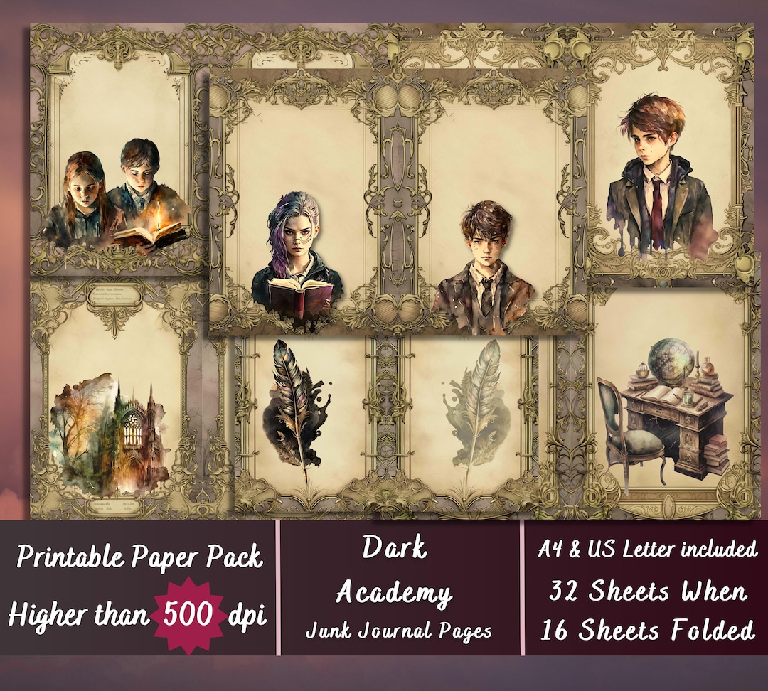 Printable Dark Academia Digital Paper, Wizard Ephemera, Gothic School ...