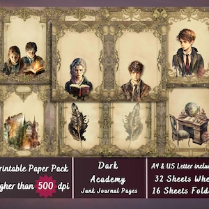 Printable Dark Academia Digital Paper, Wizard Ephemera, Gothic School ...