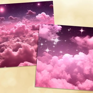 Printable Pink Cloudy Skies Digital Papers, Pink Galaxy Pages, Sky ...