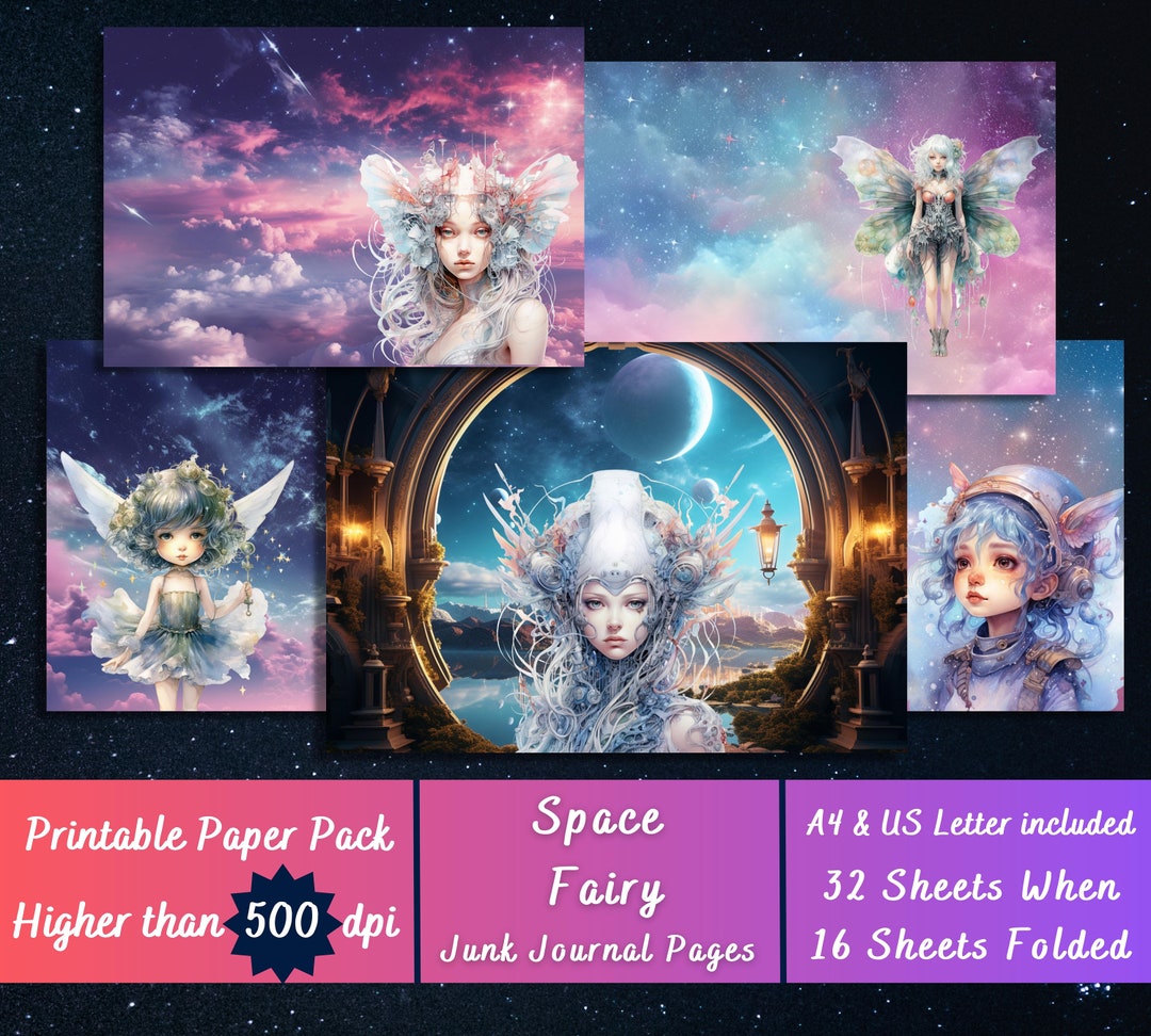 Printable Space Fairy Digital Paper, Fairies Ephemera, Celestial ...