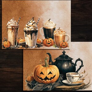 Printable Halloween Coffee Digital Papers, Pumpkin Spice Latte Ephemera ...