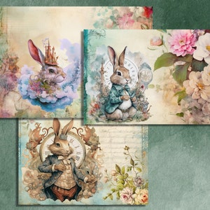Printable Rabbit Watercolour Digital Paper, Dressed Animals Ephemera ...