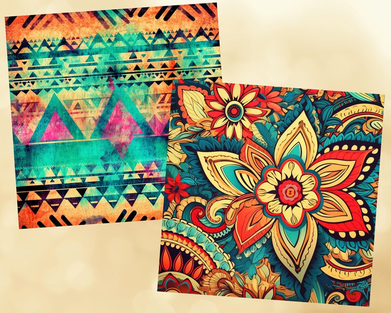 Printable Bohemian Digital Paper Painted Pages Boho - Etsy