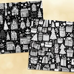 Printable Black & White Christmas Digital Papers, Doodle Pages, Xmas ...