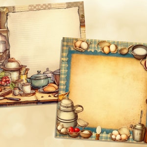 Printable Vintage Cooking Kitchen Digital Paper, Cookbook Pages ...