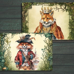 Printable Victorian Fox Digital Paper, Dressed Animals Ephemera, Foxes ...