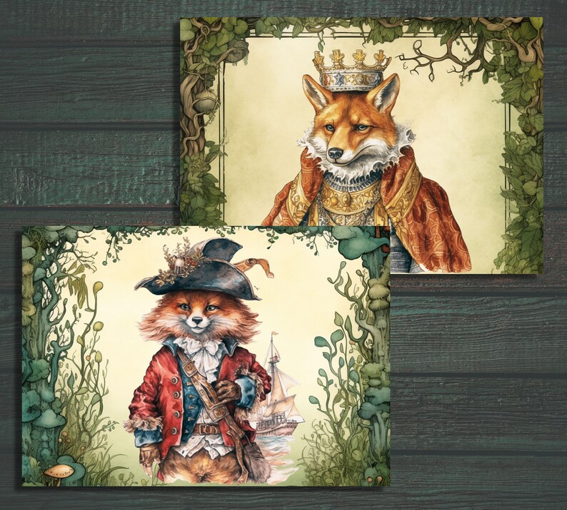 Printable Victorian Fox Digital Paper Dressed Animals - Etsy