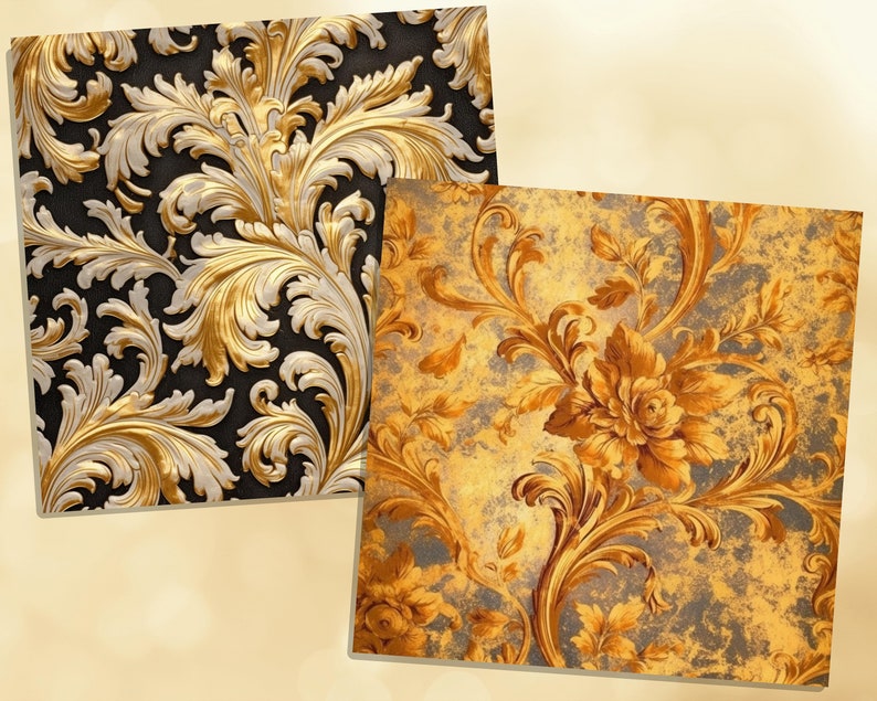 Printable Baroque Patterns Digital Papers, Gold Shabby Pages, Rococo ...