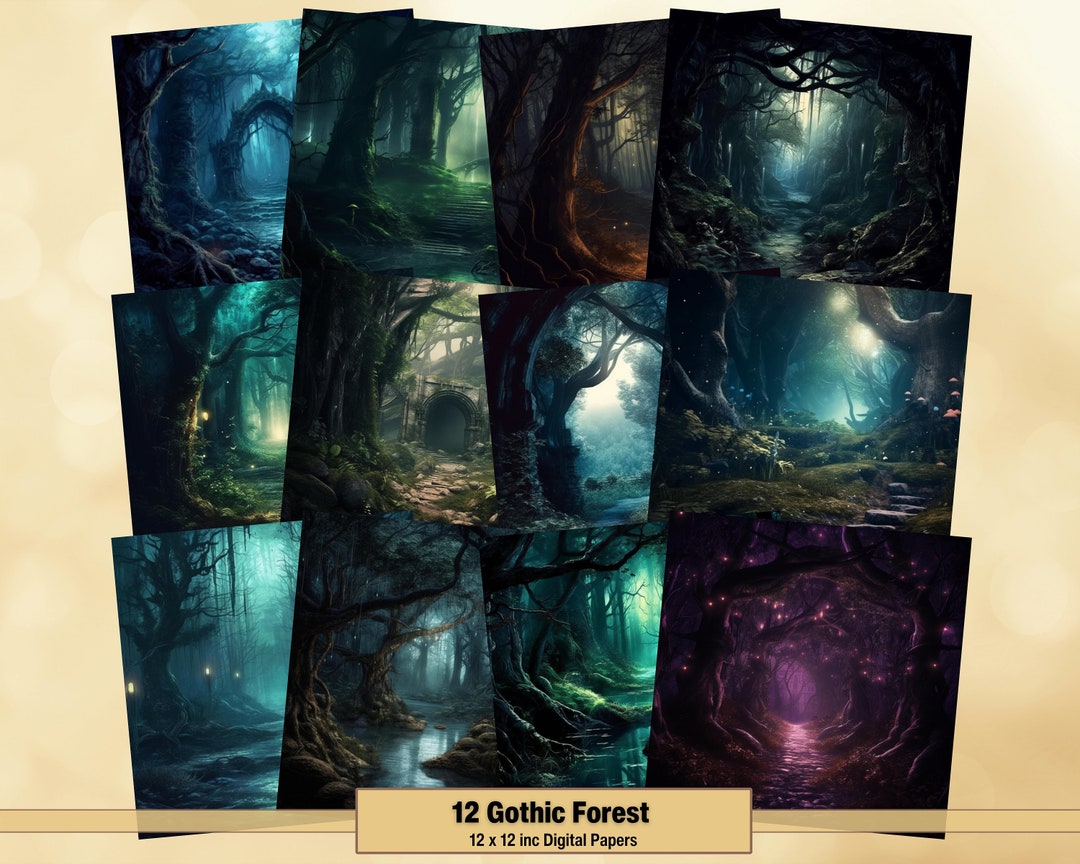 Printable Gothic Forest Digital Papers, Dark Forest Pages, Fantasy ...