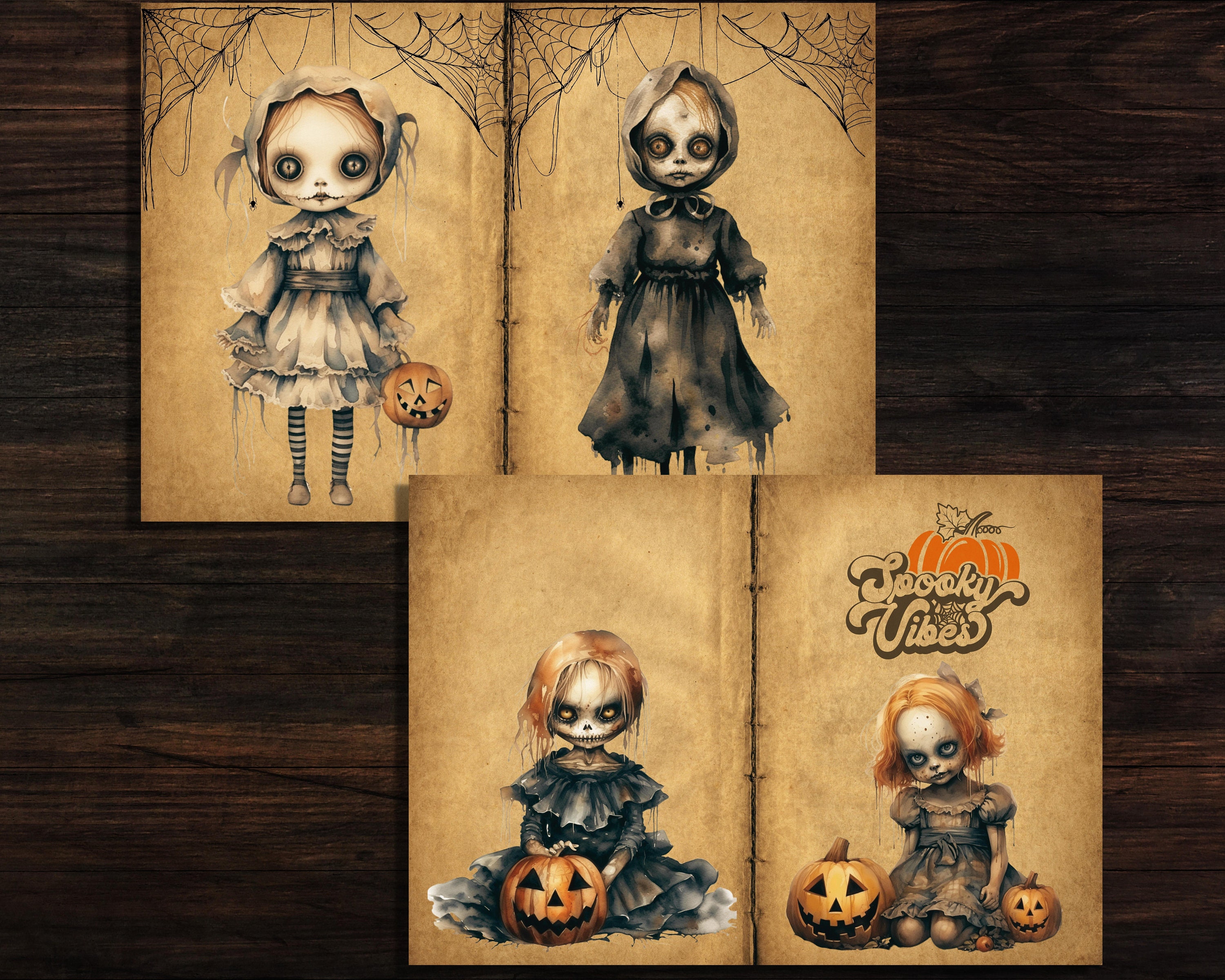 Printable Horror Halloween Dolls Digital Papers Cute Creepy - Etsy
