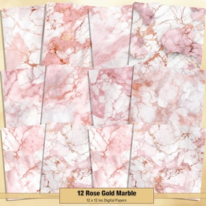Printable Rose Gold Marble Digital Papers, Marble Pages, Pink & White ...