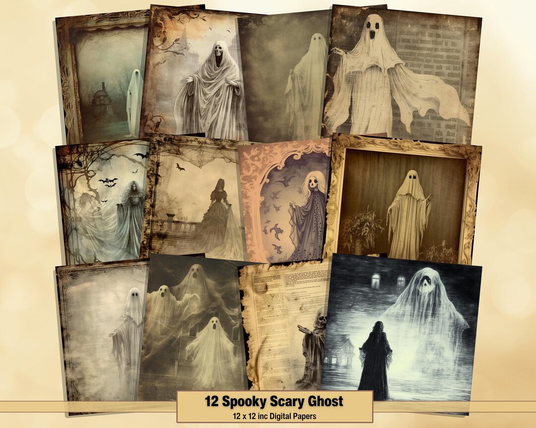Printable Spooky Ghost Digital Papers, Pages, Halloween Background ...