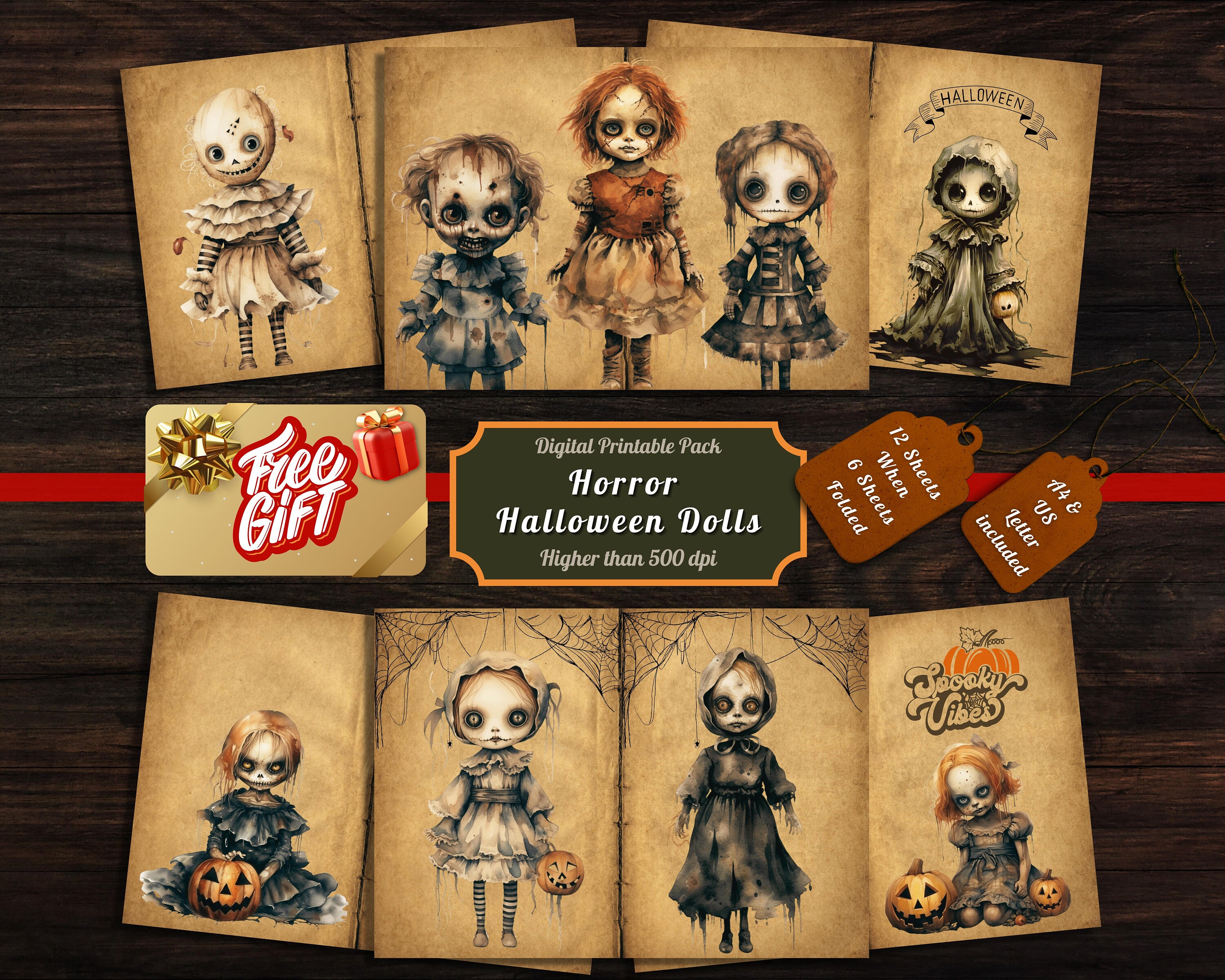 Printable Horror Halloween Dolls Digital Papers Cute Creepy - Etsy