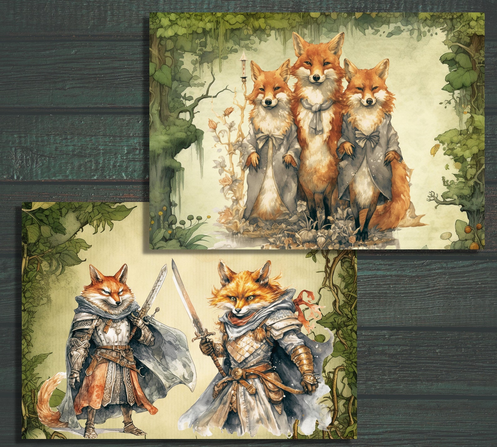 Victorian Fox Digital Paper: Fairytale Animal Ephemera (digital ...