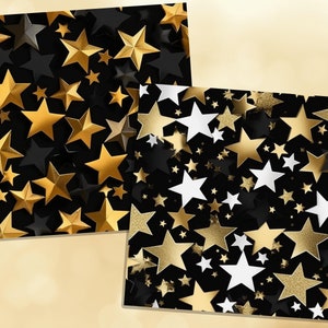 Printable Black and Gold Star Digital Papers, Golden Starry Pages ...