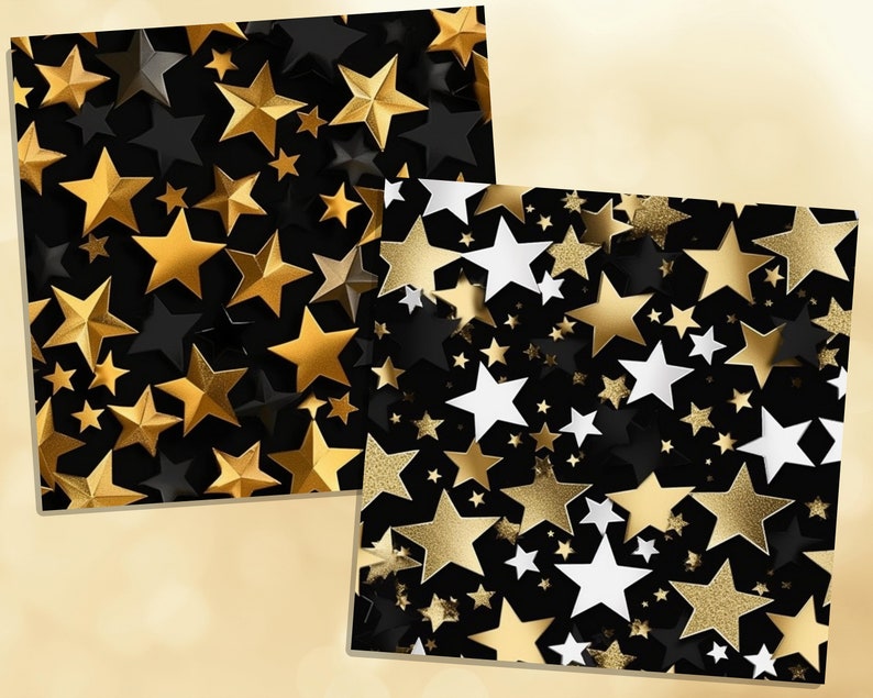 Printable Black and Gold Star Digital Papers Golden Starry - Etsy