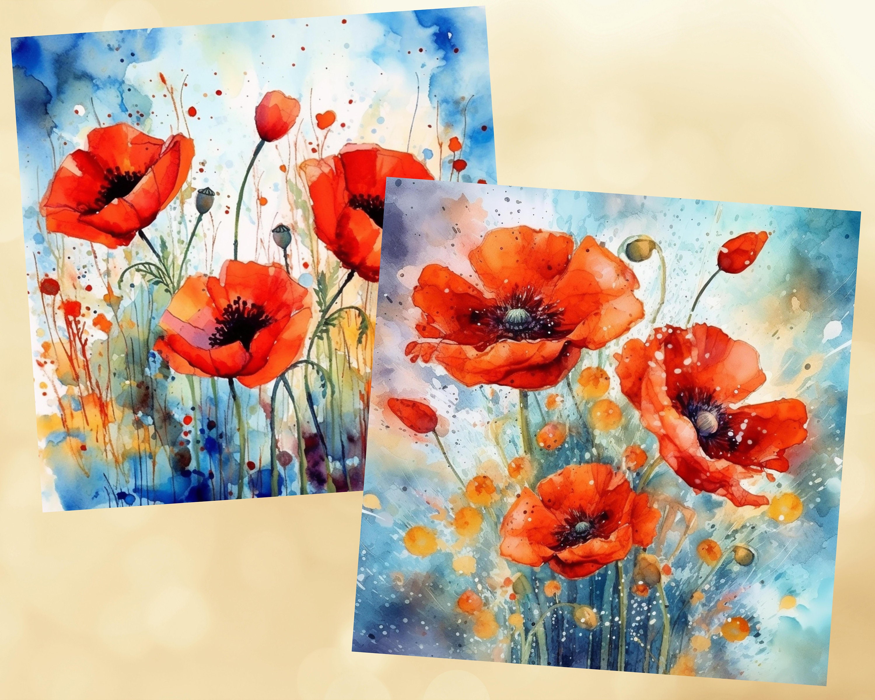 Printable Red Poppies Digital Paper Red Poppy Pages Vintage - Etsy