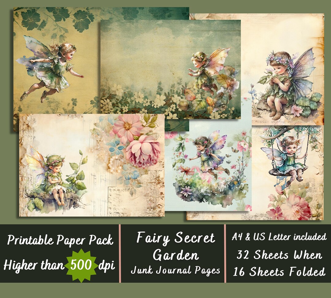 Printable Secret Garden Fairy Digital Paper, Enchanted Fairy Ephemera ...
