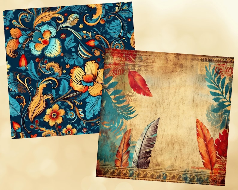 Printable Bohemian Digital Paper, Painted Pages, Boho Background ...