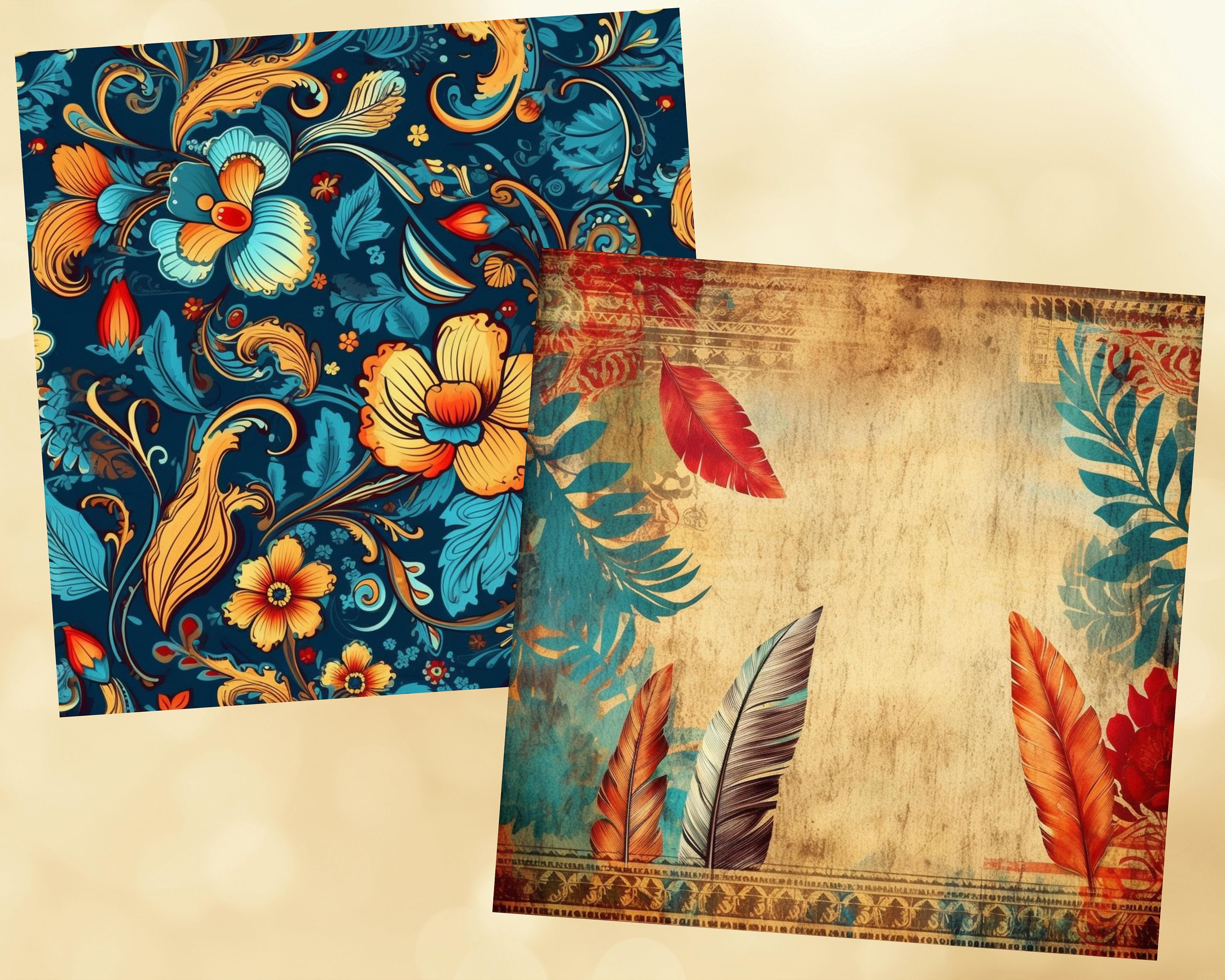 Printable Bohemian Digital Paper Painted Pages Boho - Etsy