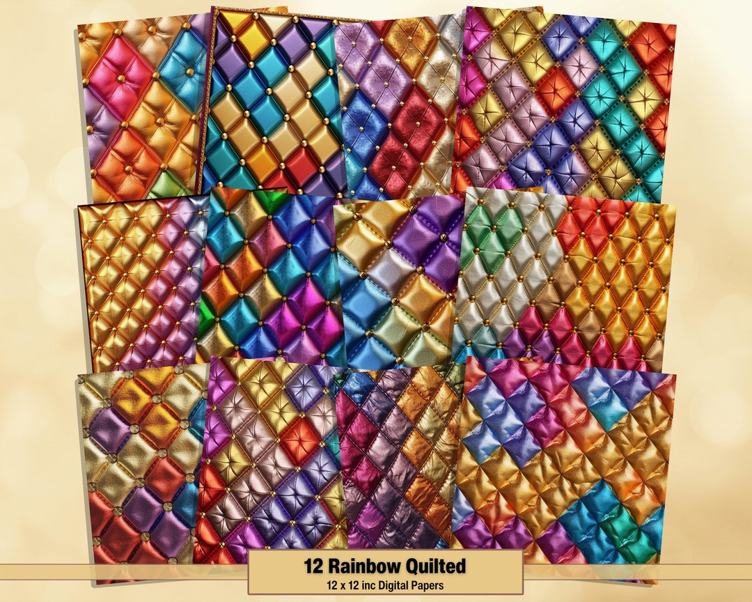 Printable Rainbow Quilted Digital Papers, Tufted Pages, Upholstery ...