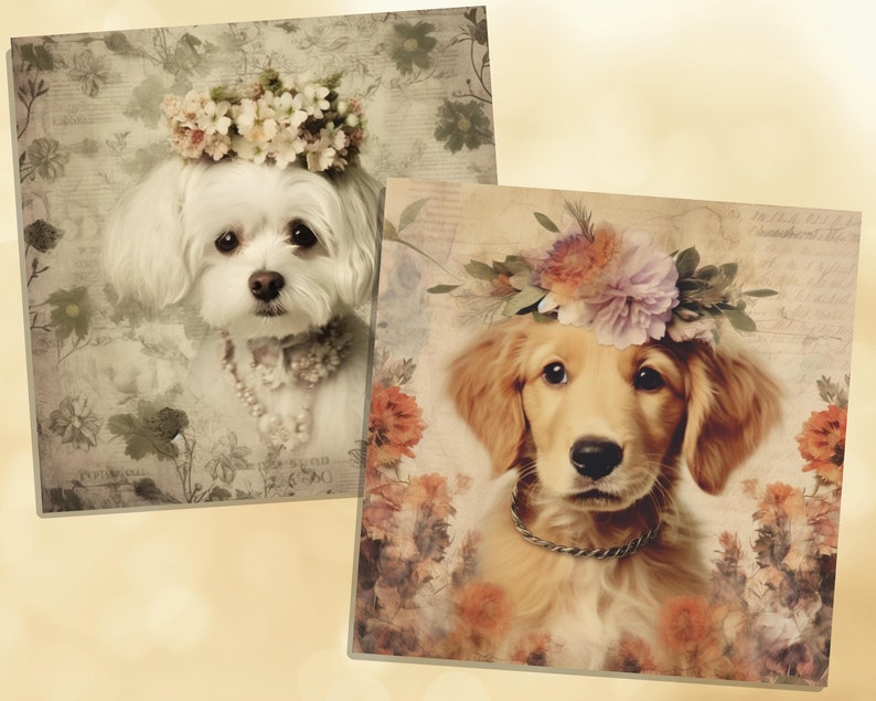 Printable Cute Puppy Digital Papers, Floral Puppy Pages, Cute Dog ...