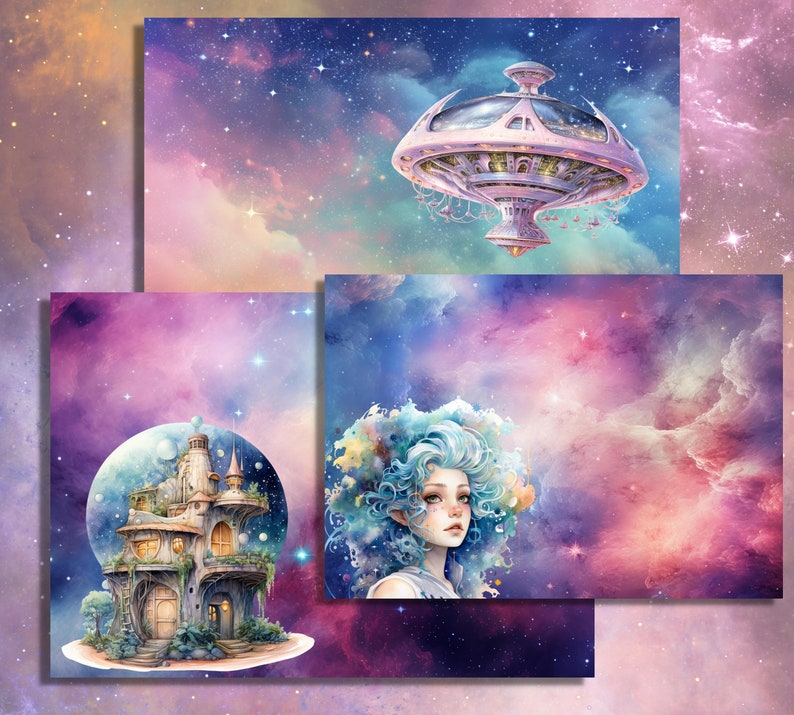 Printable Fantasy Galaxy Fairy Digital Paper, Fairies Ephemera ...